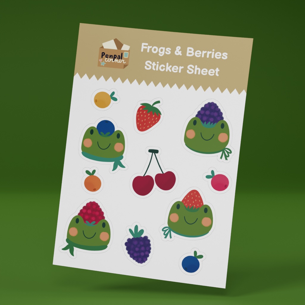 Frogs & Berries Sticker Sheet - Colorful Cartoon Stickers - Creative ...